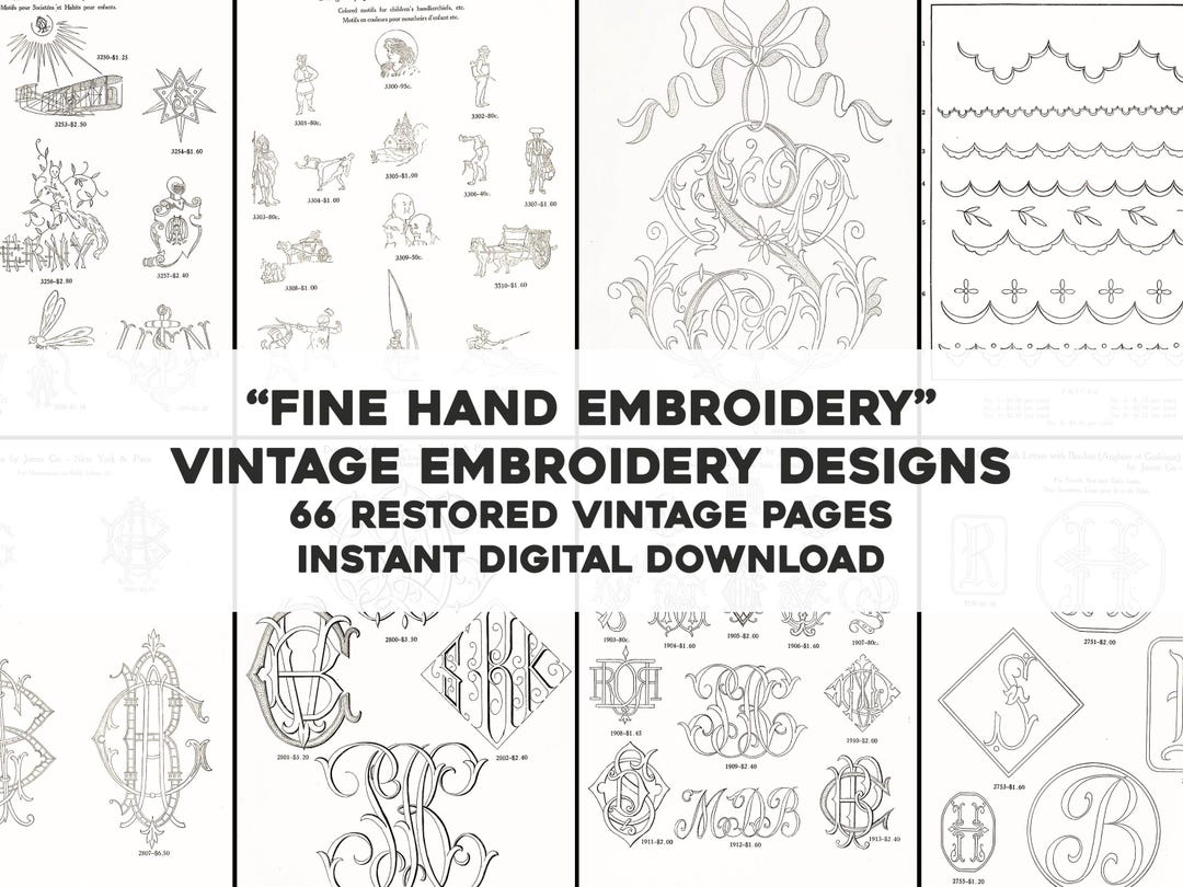 66 Vintage Hand Embroidery Design Sheets Pages | HQ Restored Vintage ...