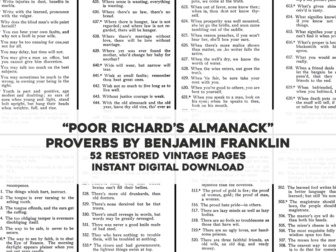 Benjamin Franklin's Poor Richard's Almanack | 52 Restored Pages ...