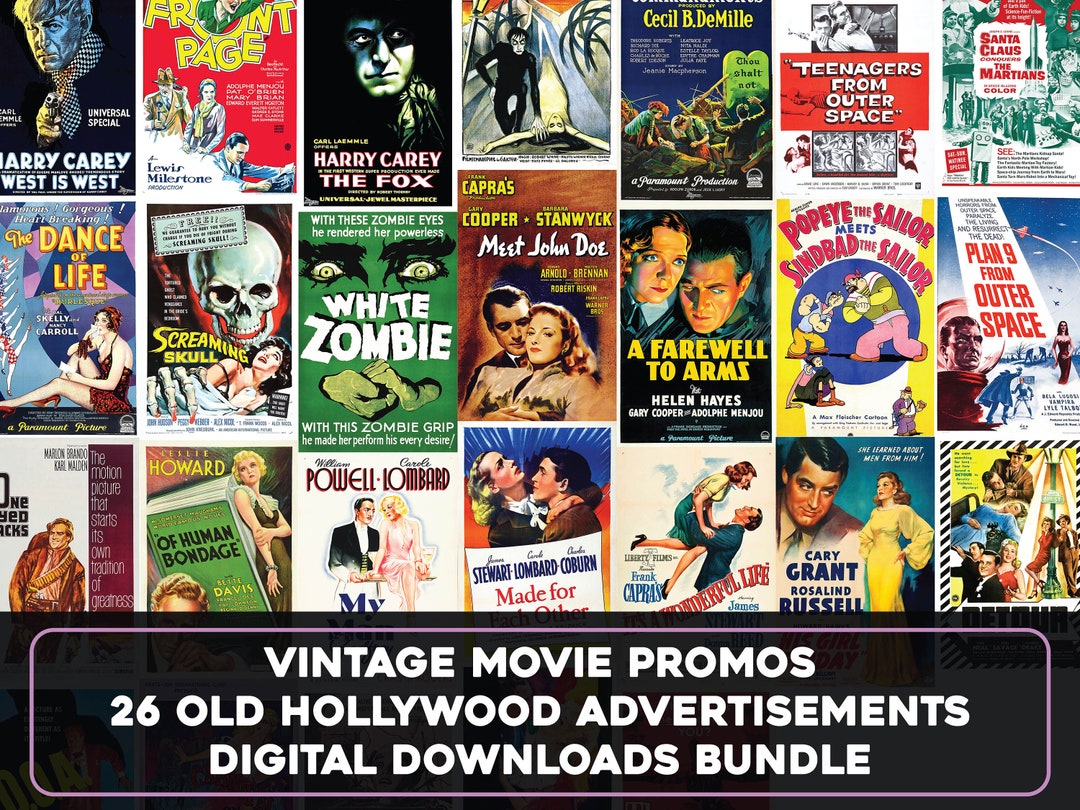 26 Old Movie Film Cinema Promos Image Bundle Printable Wall Art Collage ...