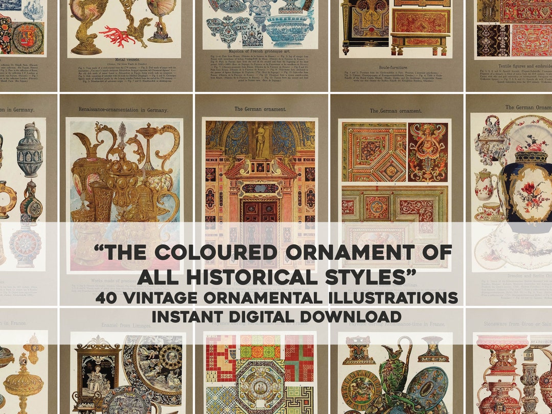 40 Historical Ornamental Designs Illustrations | Vintage Distressed ...