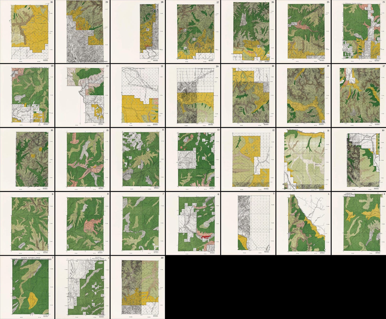31 Vintage Maps of Sawtooth Mountain Range US Forest Atlas | Image ...