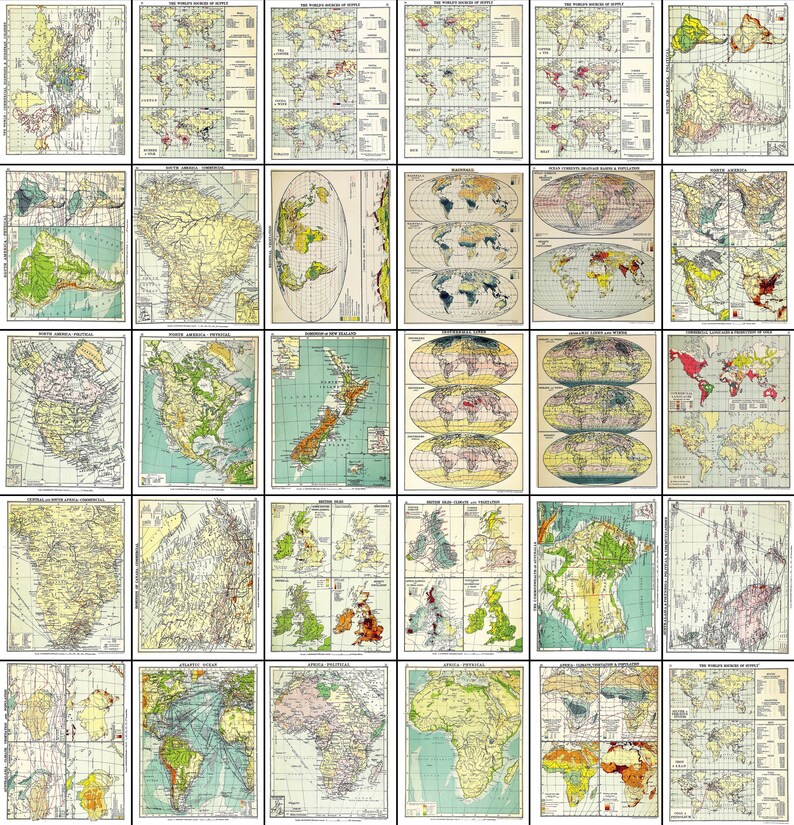 30 Cool Vintage Country & World Maps Charts From 1913 Atlas - Etsy