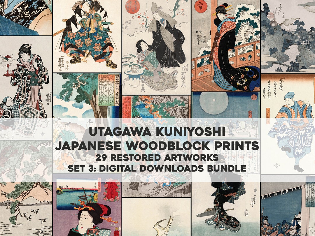 29 Japanese Woodblock Prints Kuniyoshi Kabuki Samurai | HQ Image Bundle Printable Wall Art ...