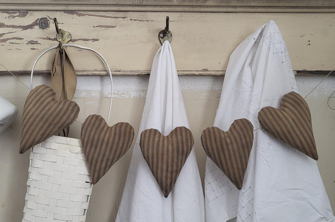 Ticking Stripe Heart Garland | Farmhouse Valentine's Day Decor - Etsy