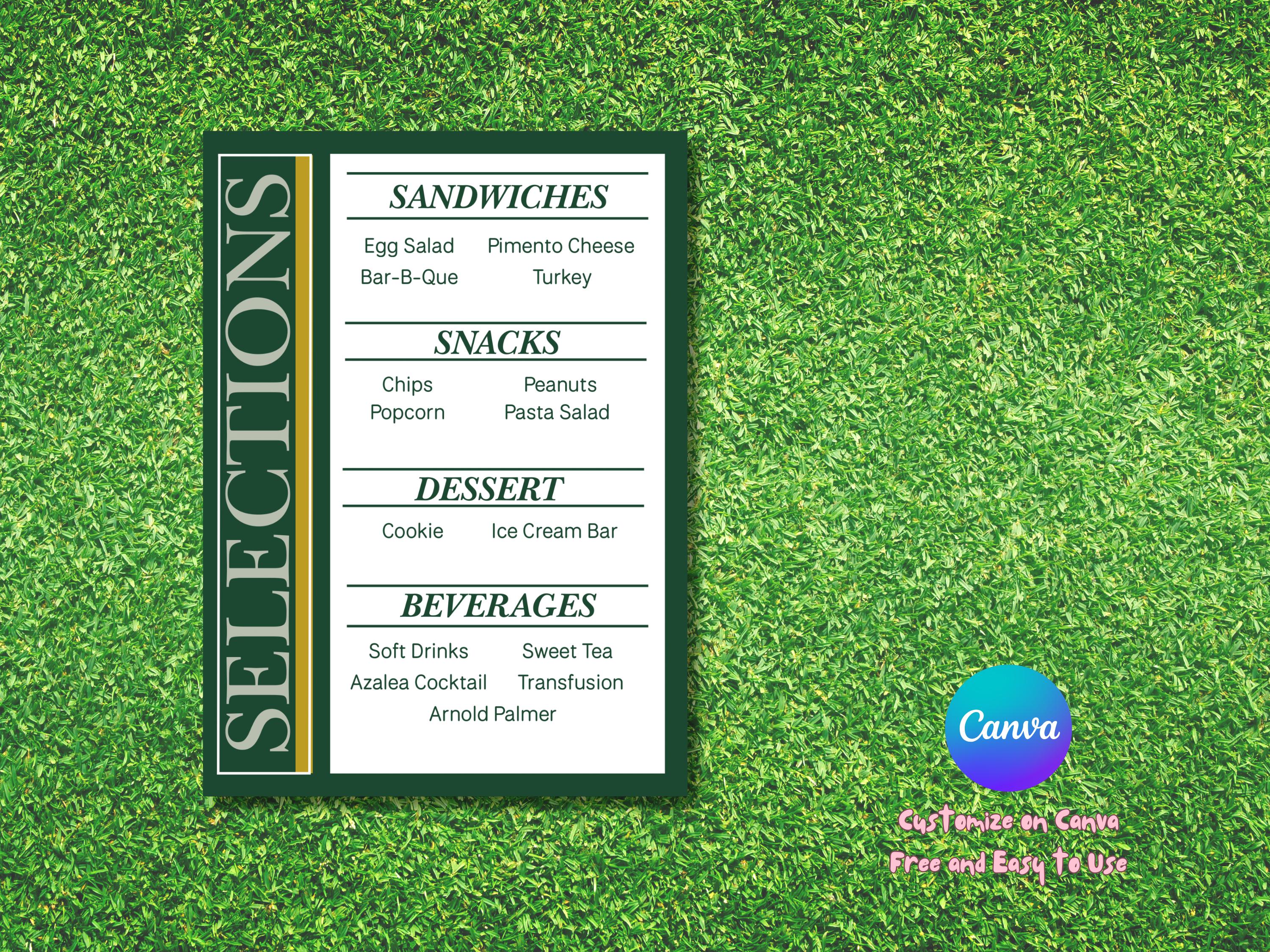 Golf Party Menu Template | Masters-inspired Editable Digital Sign for ...