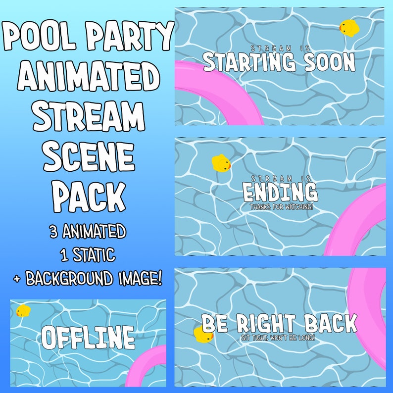 Blue Pool Party Animated Stream Screen Bundle for Twitch, Starting Soon ...