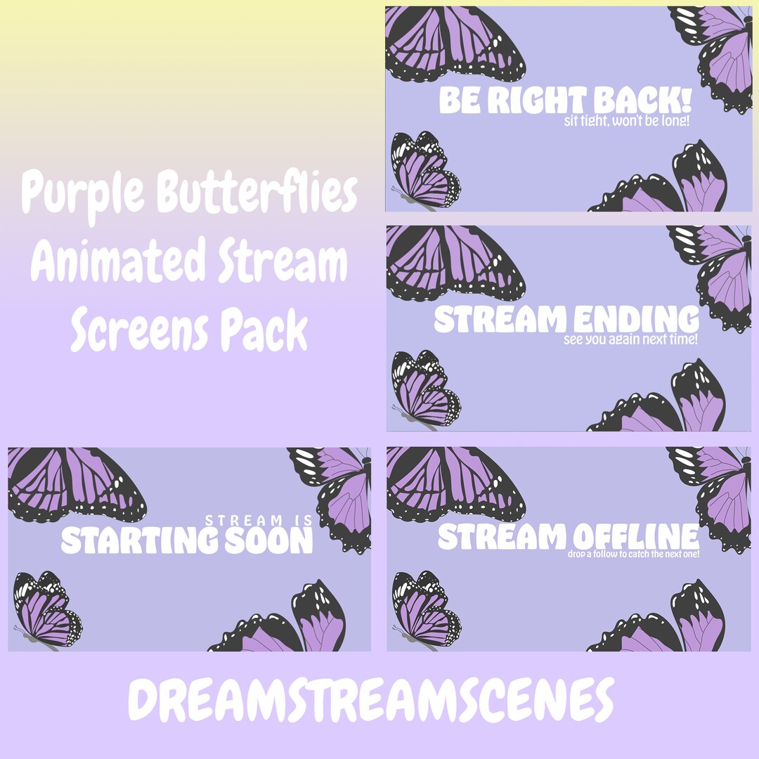 Animated Purple Butterflies Stream Screen Bundle for Twitch, Starting ...