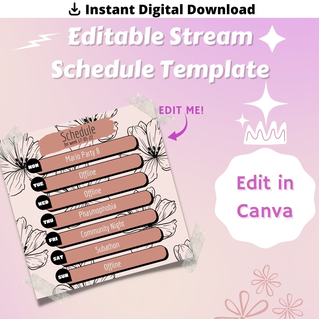 Rose Pink Editable Twitch Stream Schedule Live Stream Template | Canva ...