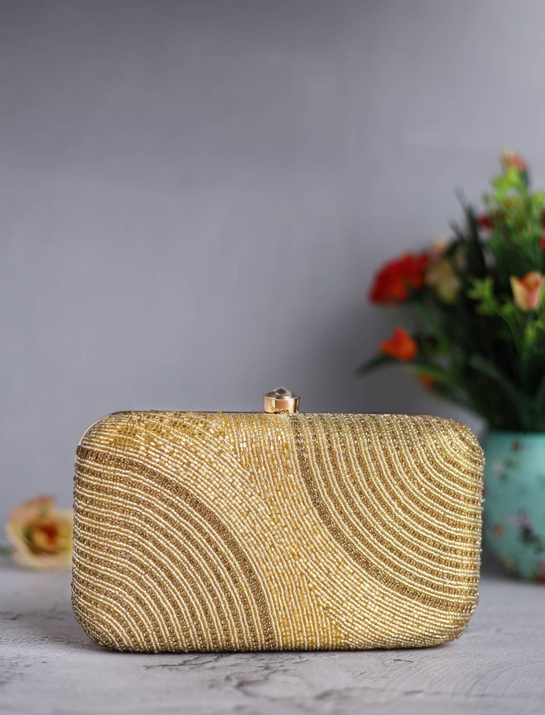 Golden Hard Case Clutch Purse Bag Handmade With Designer - Etsy