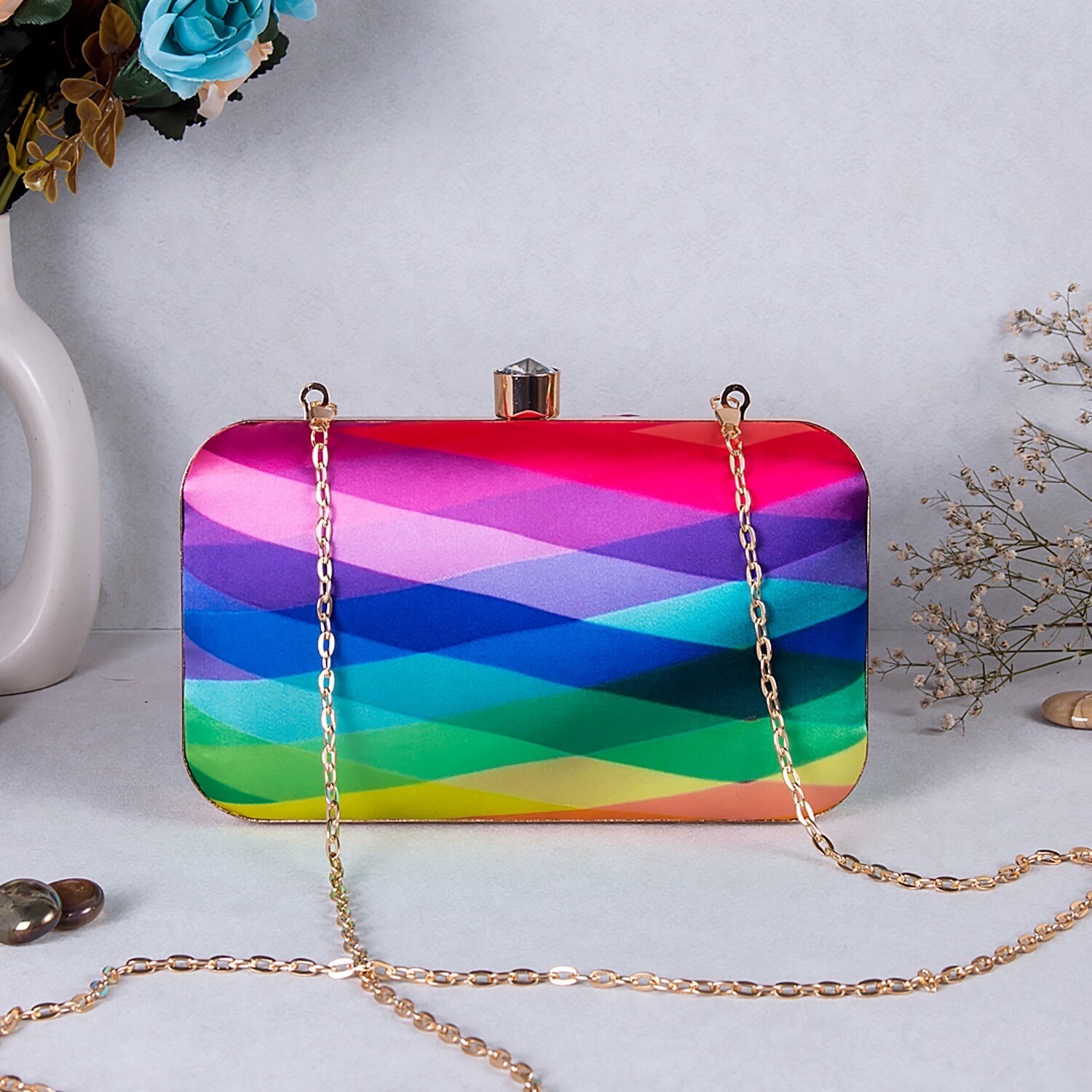 Aqua Blue Clutch Purse, Bag With Stunning Design, Tropical Style, Metal ...
