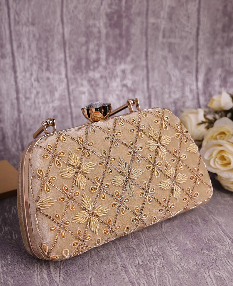 Ruby Red Clutch Purse, Bag With Regal Embroidery, Velvet Fabric, Gold ...