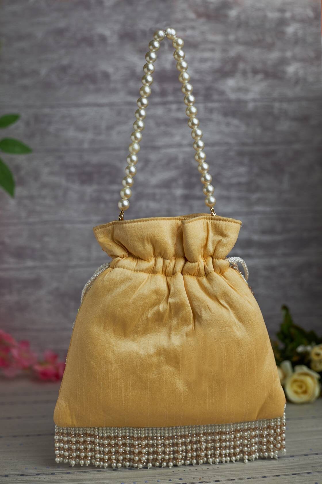 Gold Zardozi Potli Handbag Bag With Fringe Pearl Handle and - Etsy