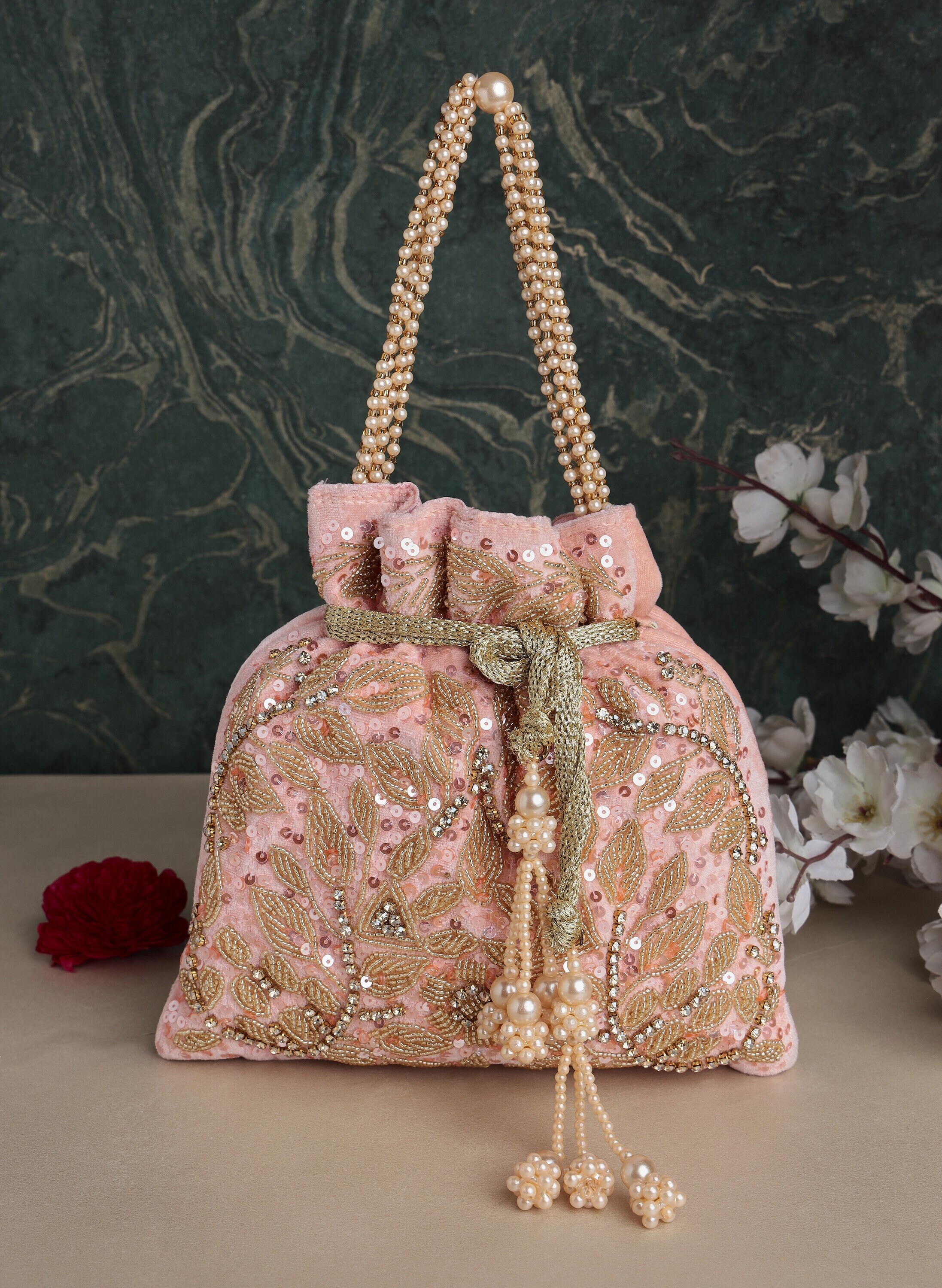 Light Pink Crystal Potli Bag Handbag With Sparkle Jewel - Etsy