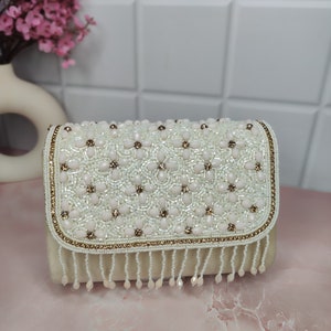 Gold Prom Clutch Purse, Bag With Solitaire Diamond Embroidery, Mirror ...