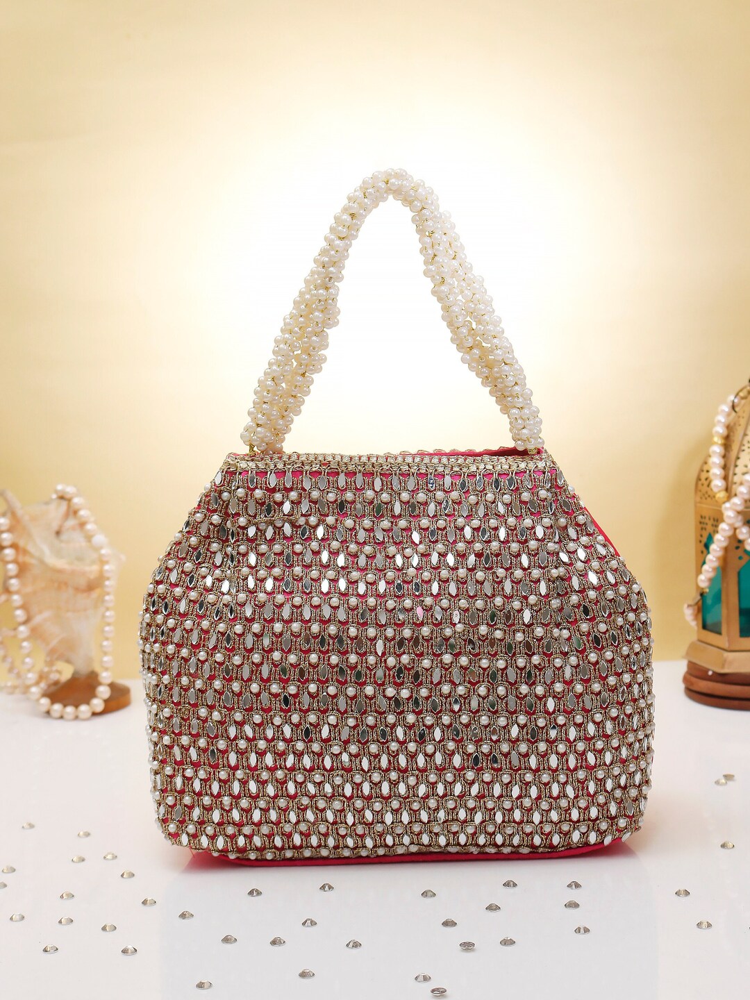 Bling Handbag, Bag With Raw Silk Base and Spotlight Design, Chic Boho ...