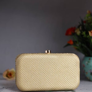 Golden Hard Case Clutch Purse, Bag Handmade With Designer Pattern ...