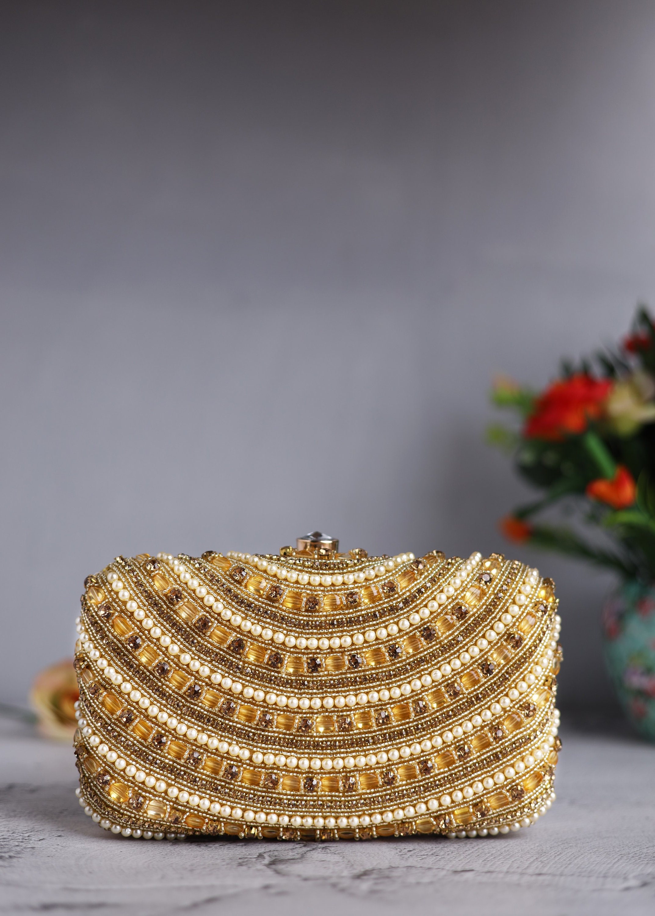 Golden Hard Case Clutch Purse Bag Handmade With Designer - Etsy