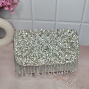 Gold Prom Clutch Purse, Bag With Solitaire Diamond Embroidery, Mirror ...