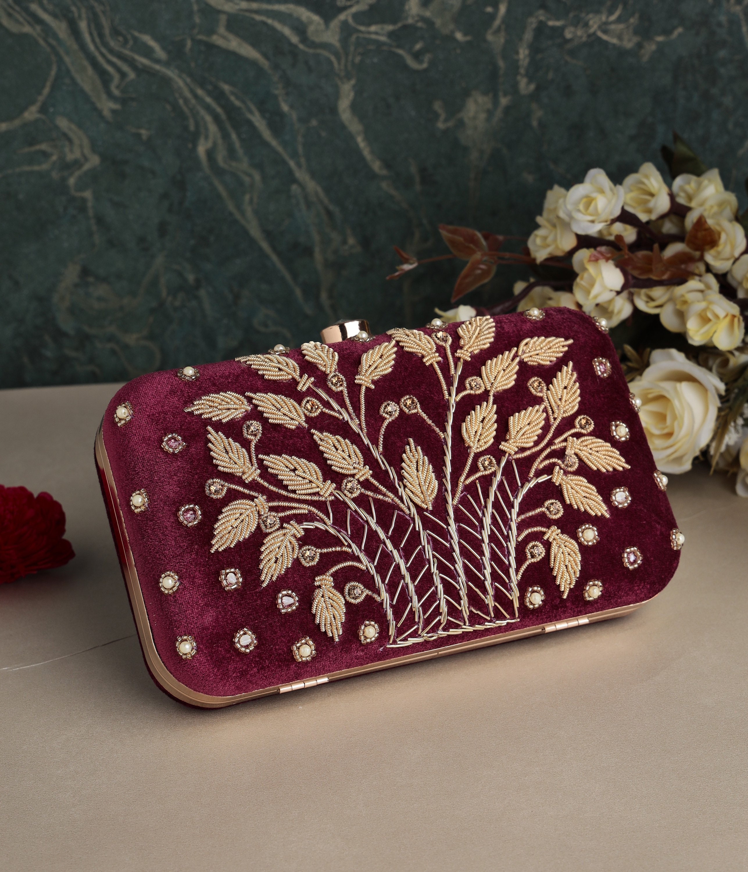 Zardozi Velvet Pink Embroidered Clutch Purse Bag With - Etsy