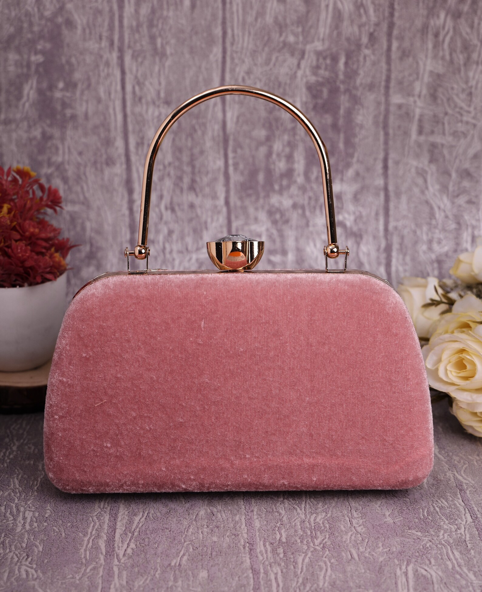 Ruby Red Clutch Purse, Bag With Regal Embroidery, Velvet Fabric, Gold ...