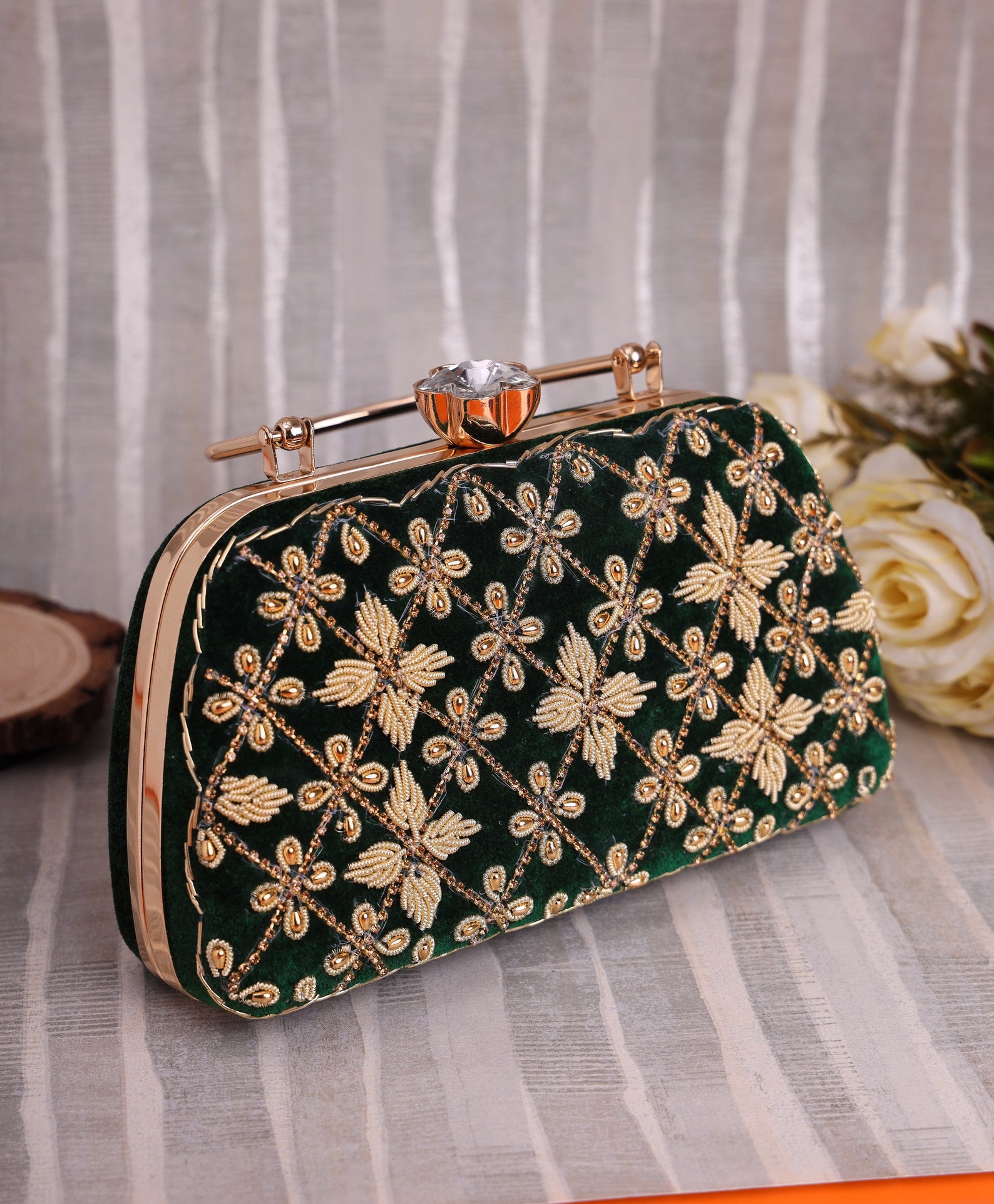 Ruby Red Clutch Purse, Bag With Regal Embroidery, Velvet Fabric, Gold ...