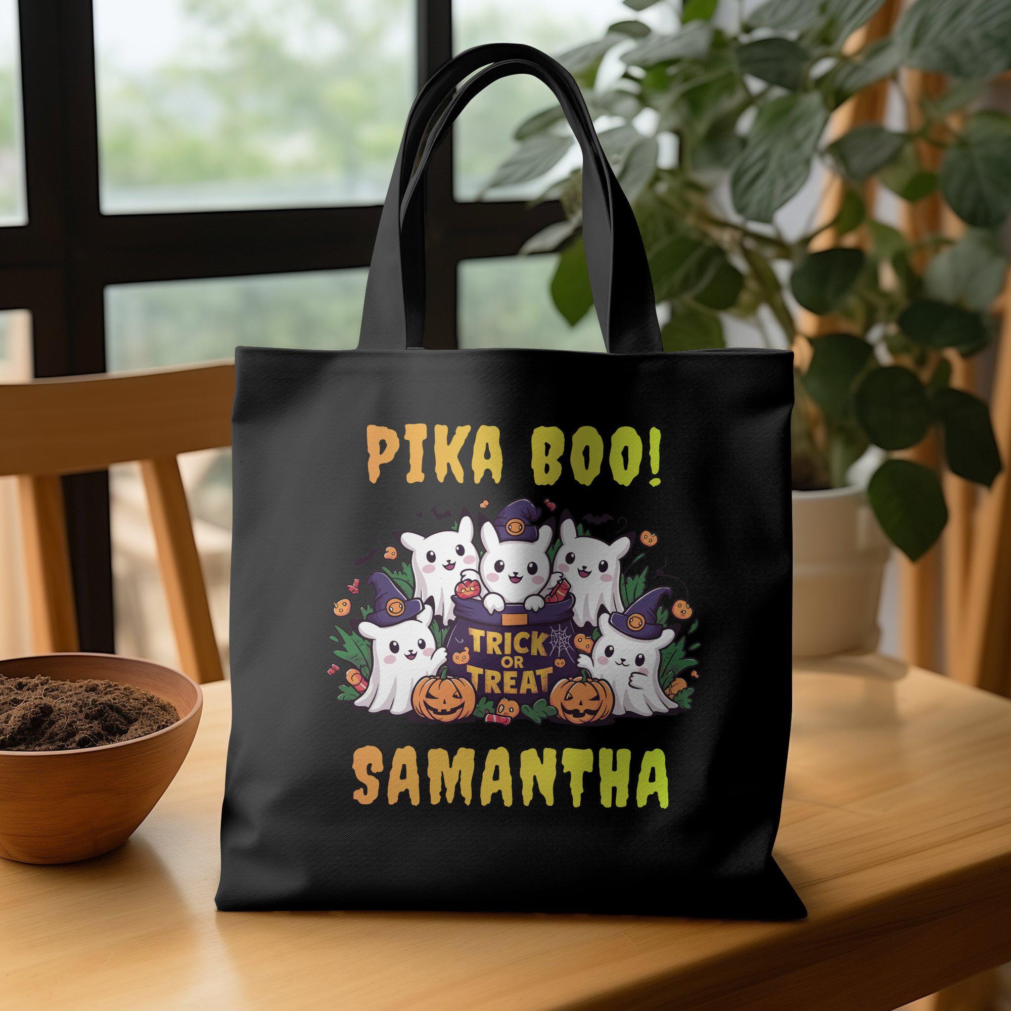 Halloween Tote Bag, Pika Boo Cute Ghosts With Hats, Trick or Treat ...