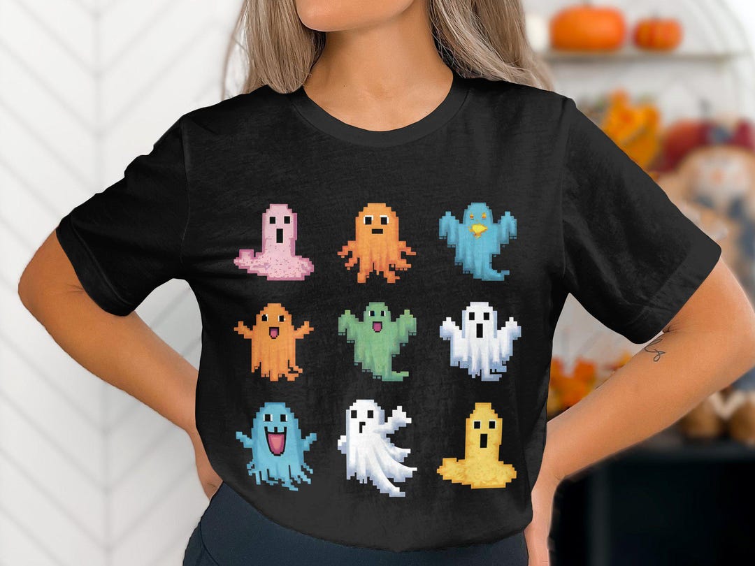 Retro Video Game Ghost Shirt, Cute 8 Bit Pixelated Ghosts Tee, Funny ...