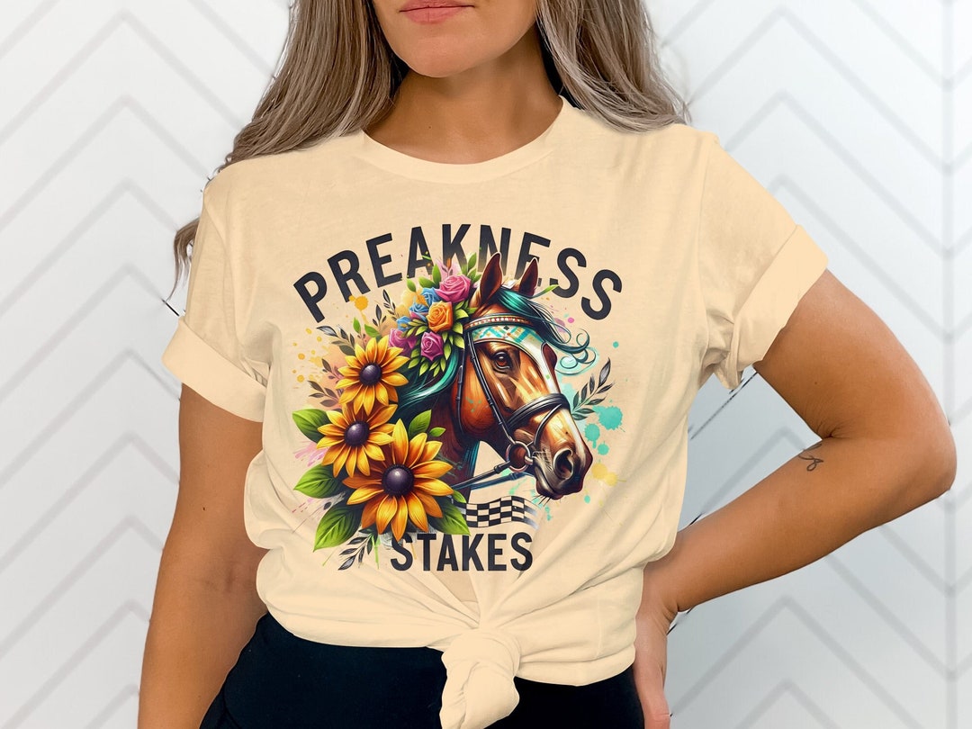 Preakness Stakes Horse Racing Floral T-shirt, Colorful Equestrian ...