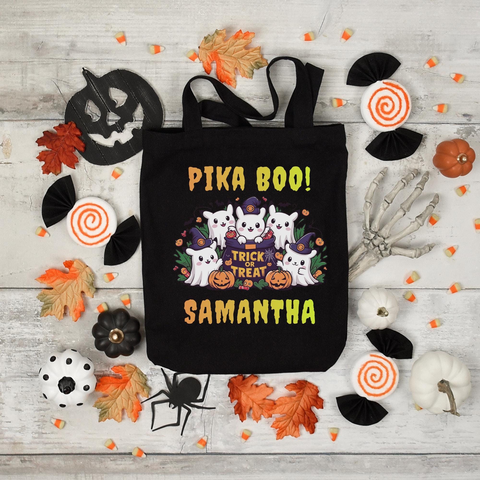 Halloween Tote Bag, Pika Boo Cute Ghosts With Hats, Trick or Treat ...
