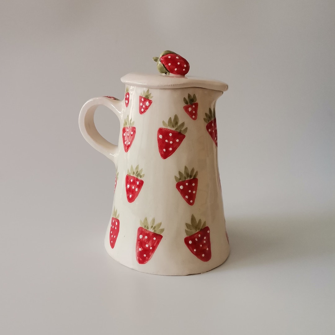 Handmade Ceramic Jug With Charming Strawberry Patterns: Delightful and ...