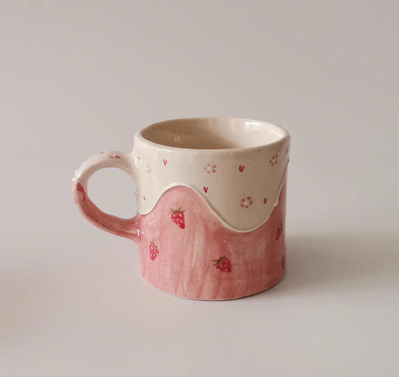 Handmade Ceramic Strawberry Cup: Pink Floral Drinkware - Etsy