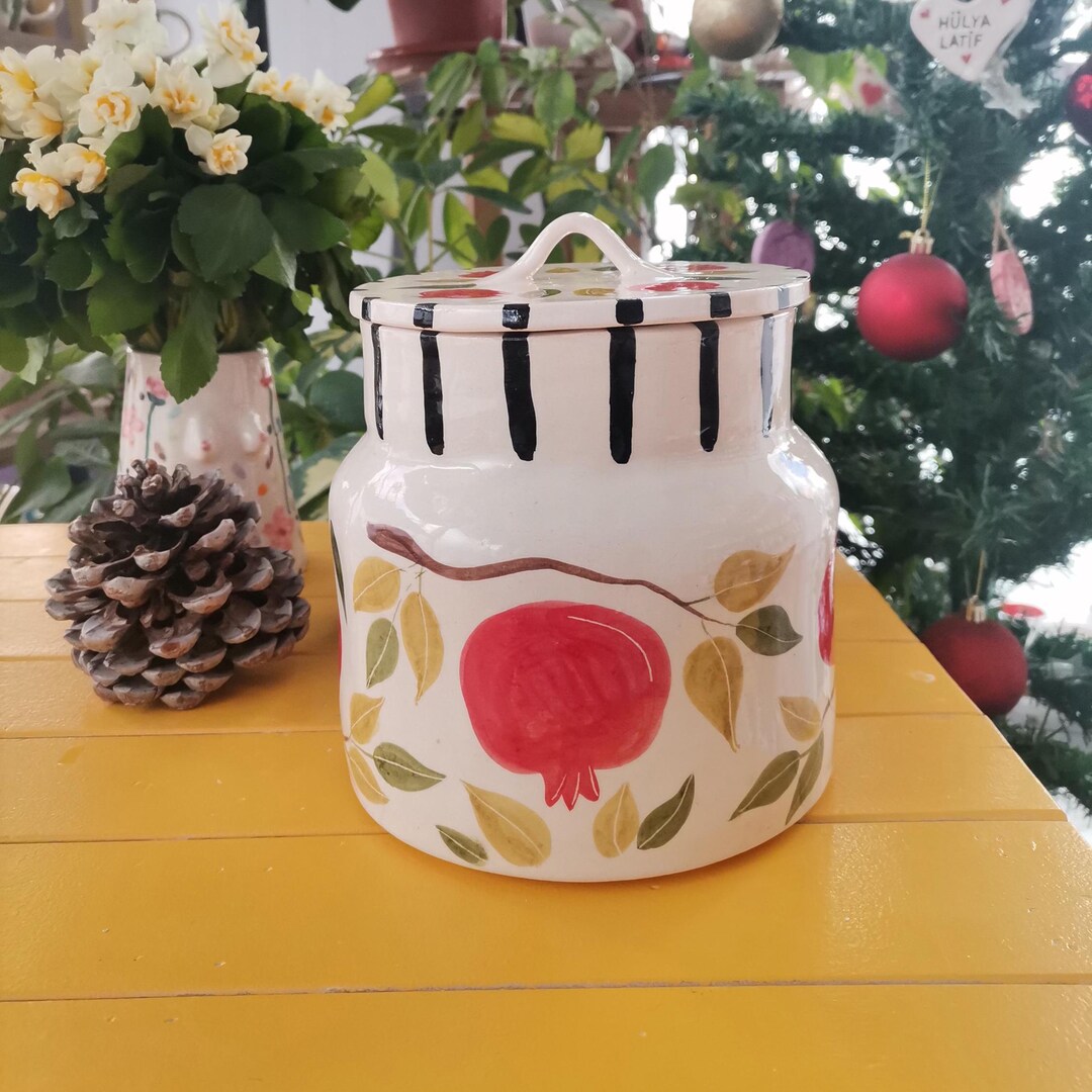 Handcrafted Ceramic Jar – Ancient Method With Pomegranate Decor, 67.6OZ ...
