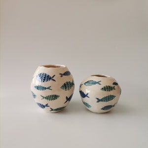 Artisanal Elegance: Handmade Ceramic Vase Set With Charming Blue Toned ...