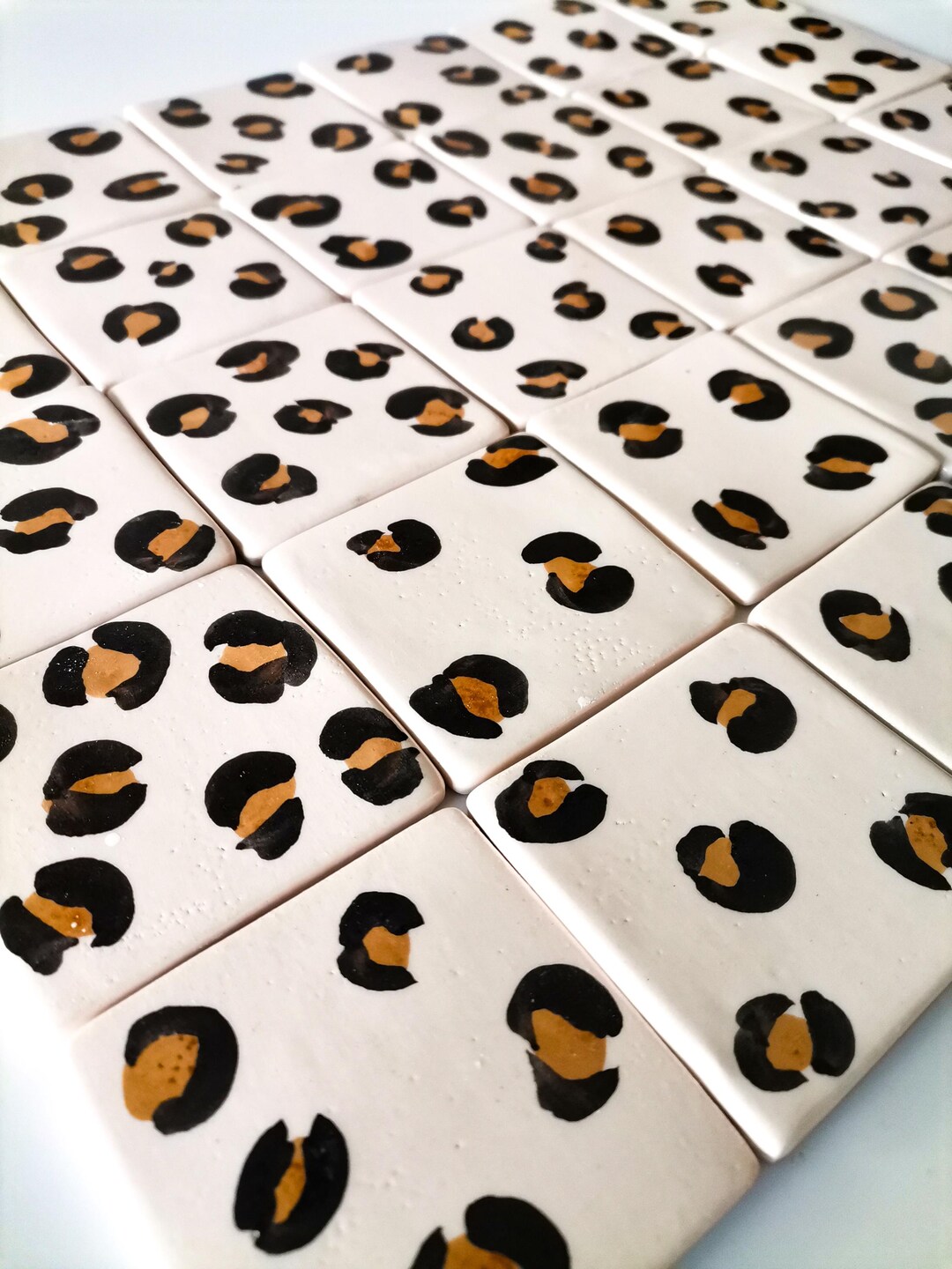 Handmade Leopard Print Ceramic Tiles Set – 30-piece (2.16") Decorative ...