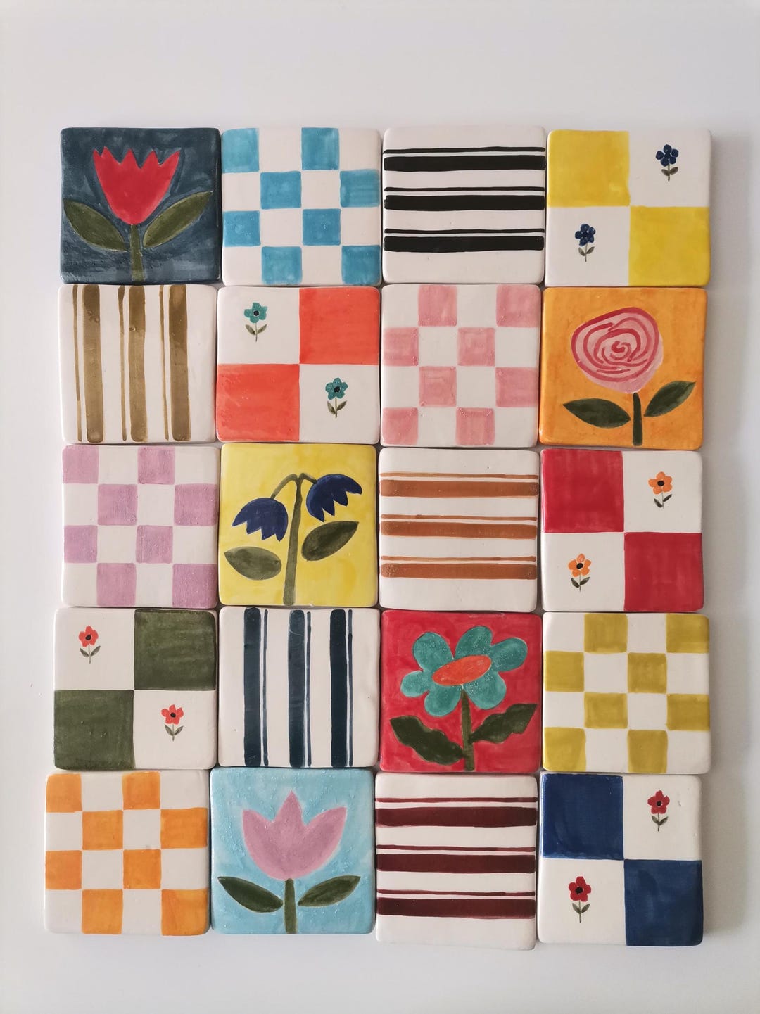 Unique Hand-painted 7x7 Ceramic Tile Set – 20 Pieces With Floral ...