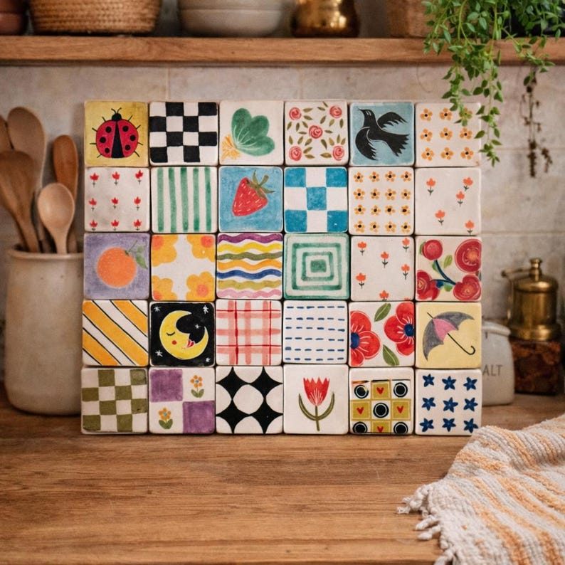 Handmade Ceramic Tiles: 2x2 Decorative Tile Set (30 Pieces) - Etsy