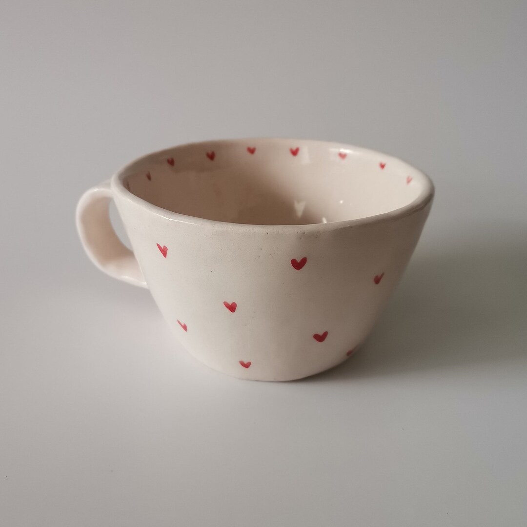 Cute Small Hearts Extra Large Romantic Handmade Ceramic Cup, Best Gift ...