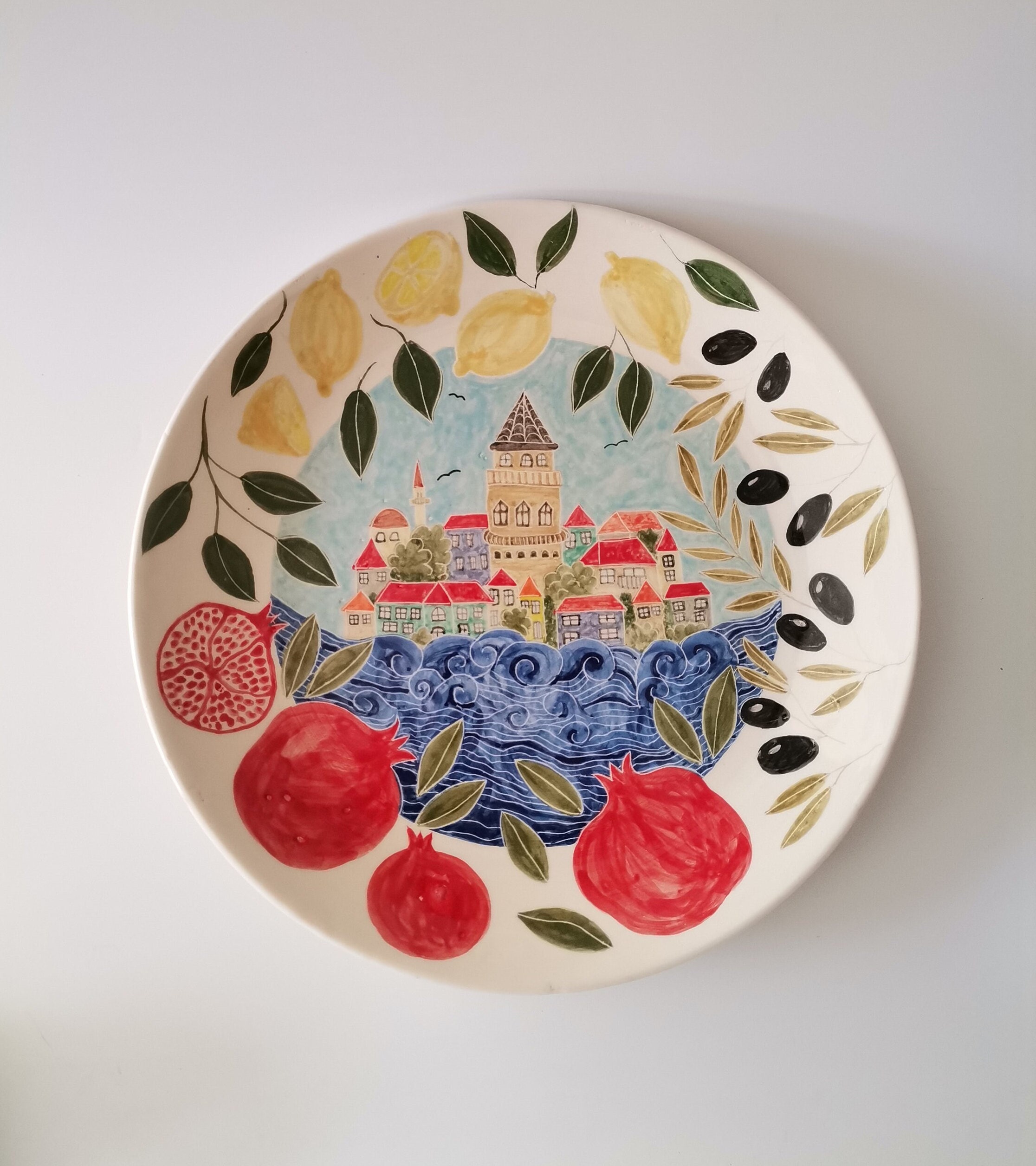 Istanbul Galata Tower Ceramic Wall Plate - Handmade 12" Diameter ...
