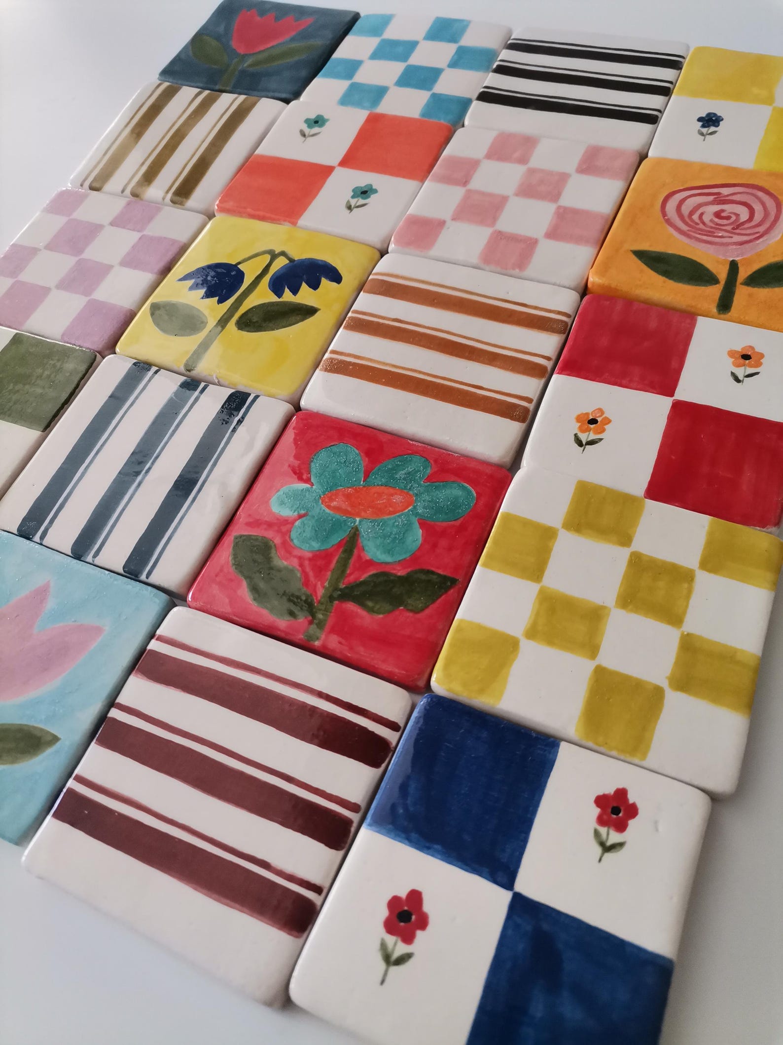 Unique Hand-painted 7x7 Ceramic Tile Set – 20 Pieces With Floral ...