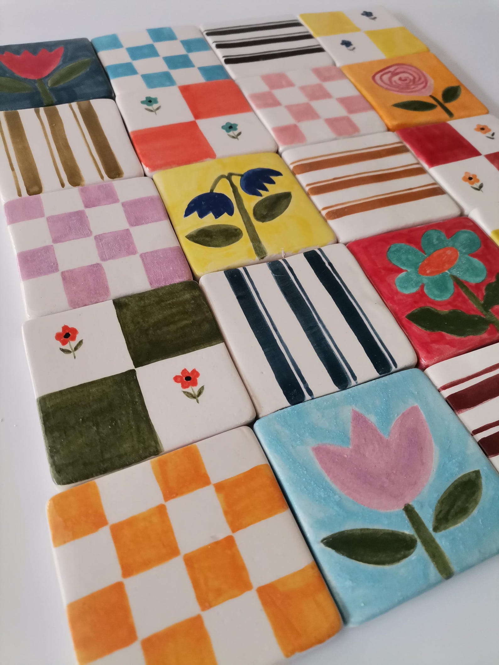 Unique Hand-painted 7x7 Ceramic Tile Set – 20 Pieces With Floral ...
