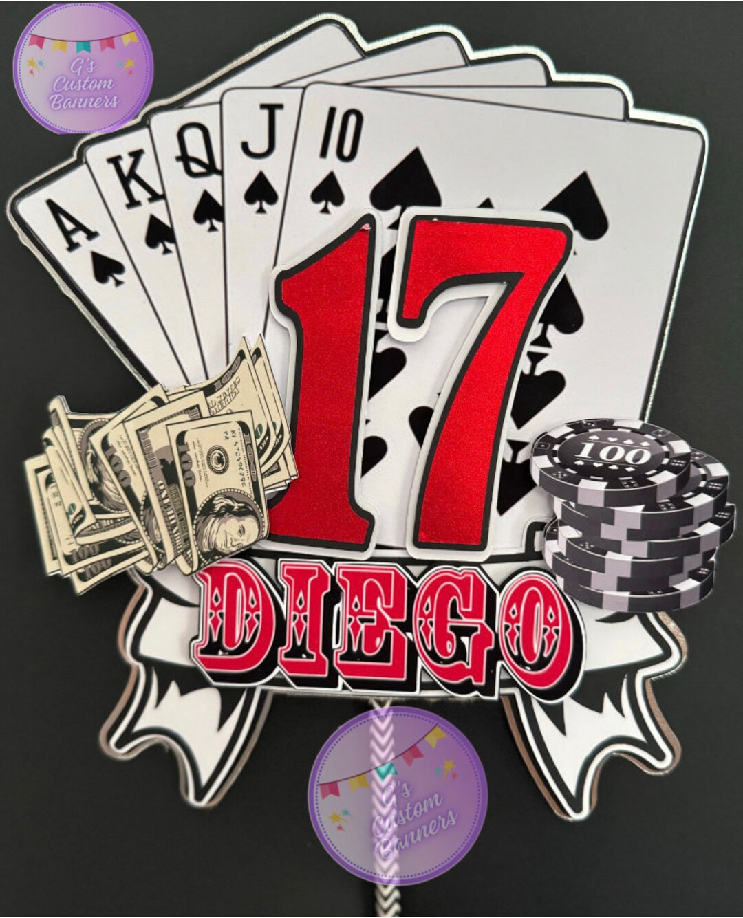 Royal Flush Cake Topper/poker Cake Topper - Etsy