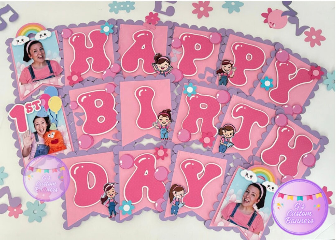 Ms. Rachel Birthday Banner Girl/pink and Purple Happy Birthday Banner ...