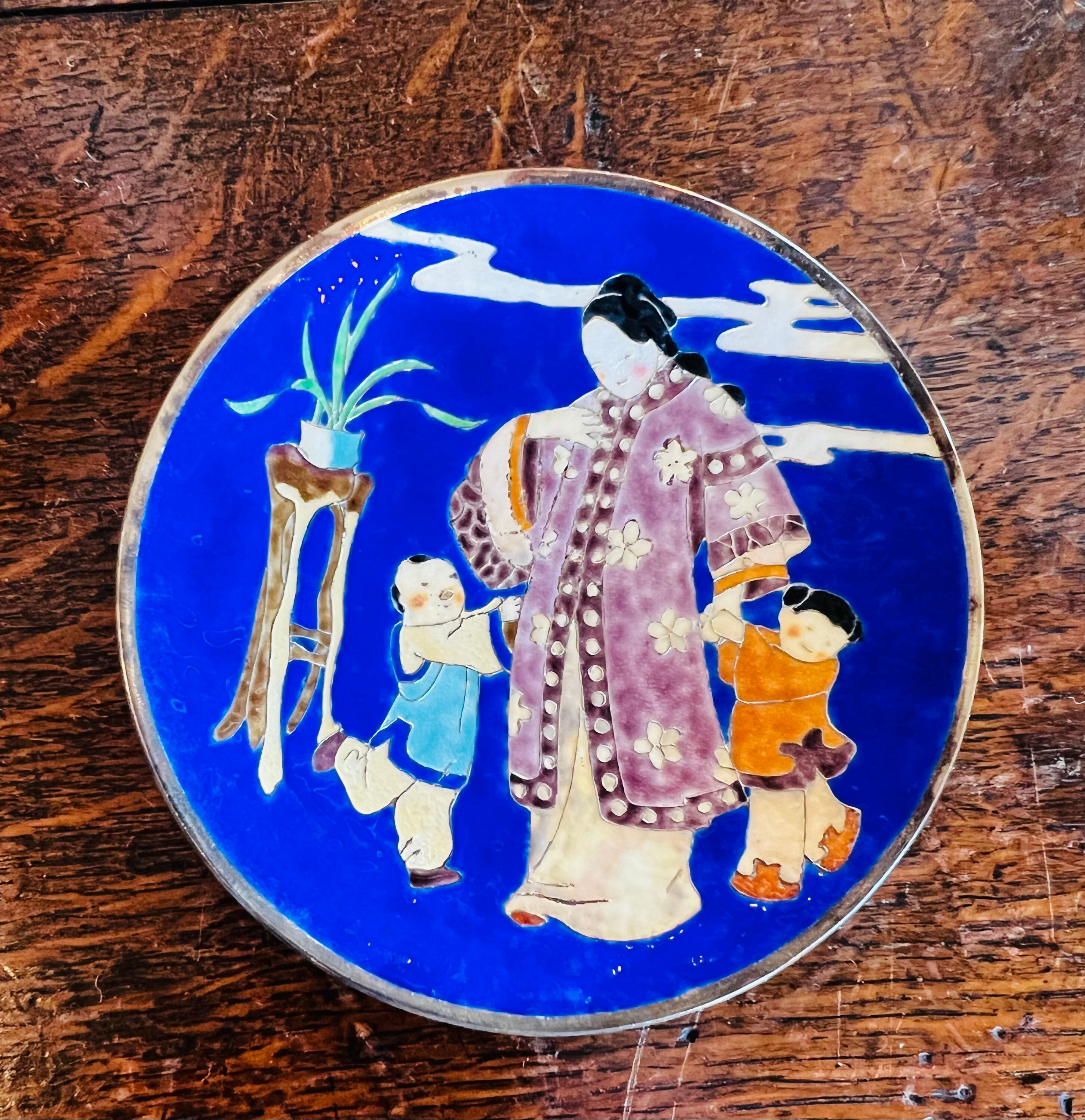 Fine Antique Japanese Ginbari Cloisonne Silver Asian Beauty Small Dish ...