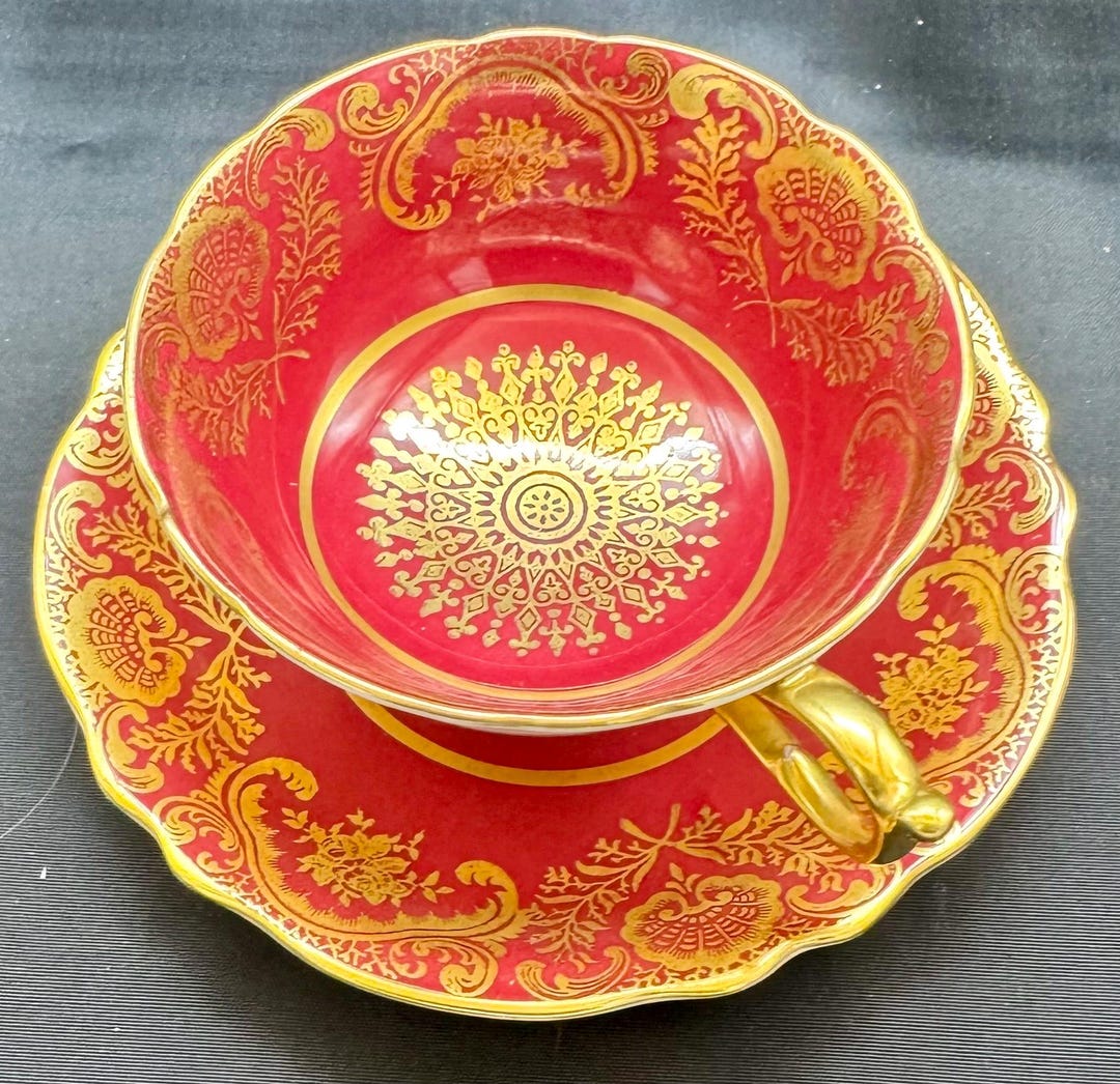 Vintage Paragon Bone China Cup and Saucer: Red & Gold Porcelain - Etsy