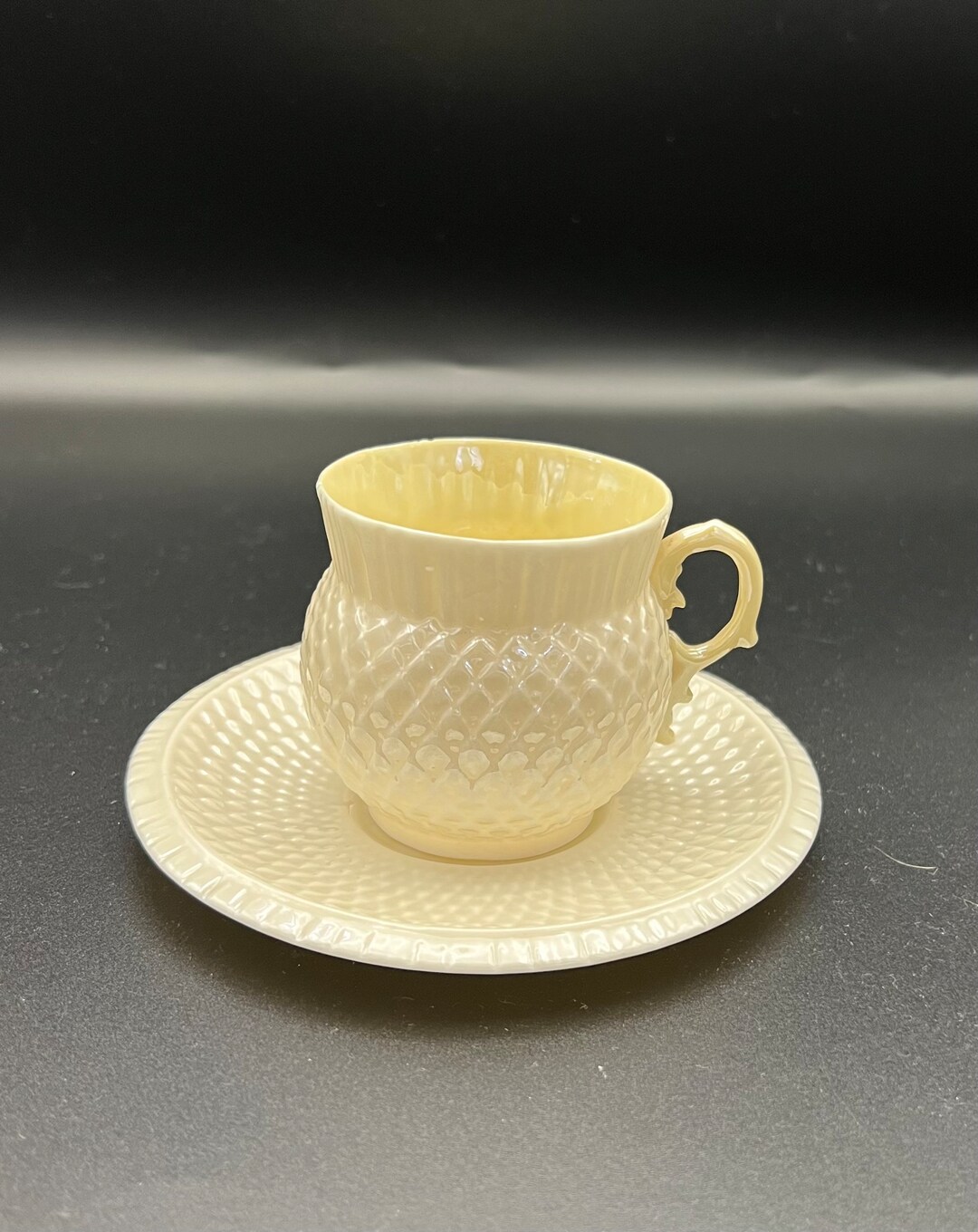 Rare Antique Belleek Black Mark Porcelain Thistle Cob Luster Cup ...
