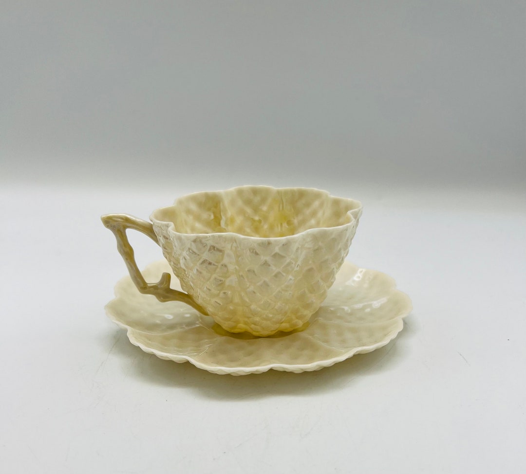Scarce Antique Belleek 2nd Black Mark Pine Cone Lustrous Porcelain Cup ...