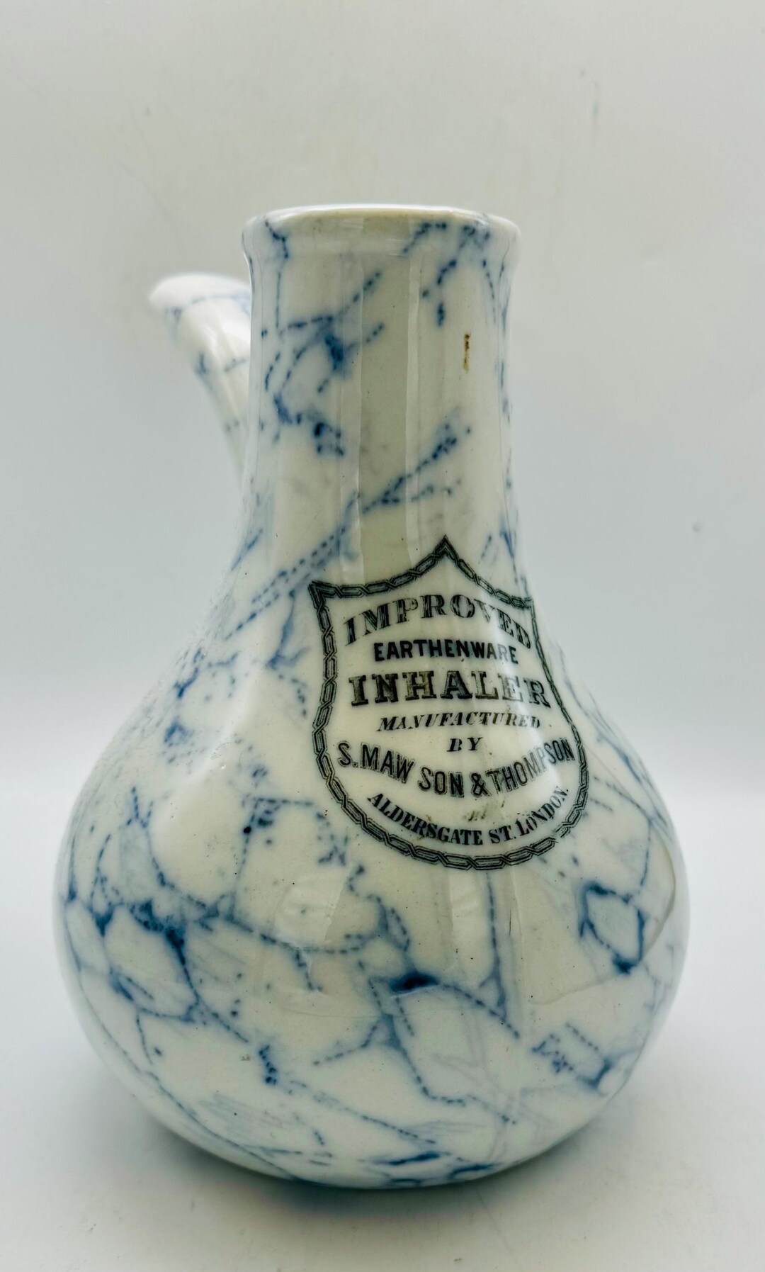 Antique English Blue White Sponge Earthenware Inhaler Vase - Etsy