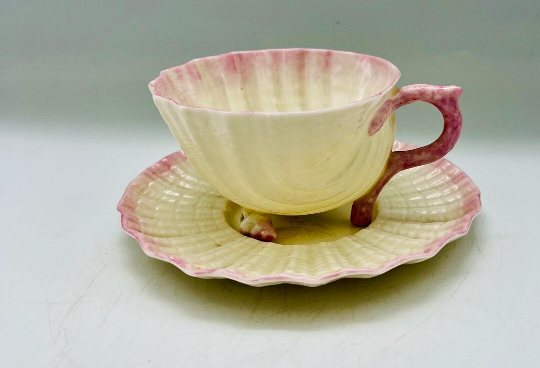 Antique Belleek Porcelain Pink Neptune Black Mark Cup & Saucer - Etsy