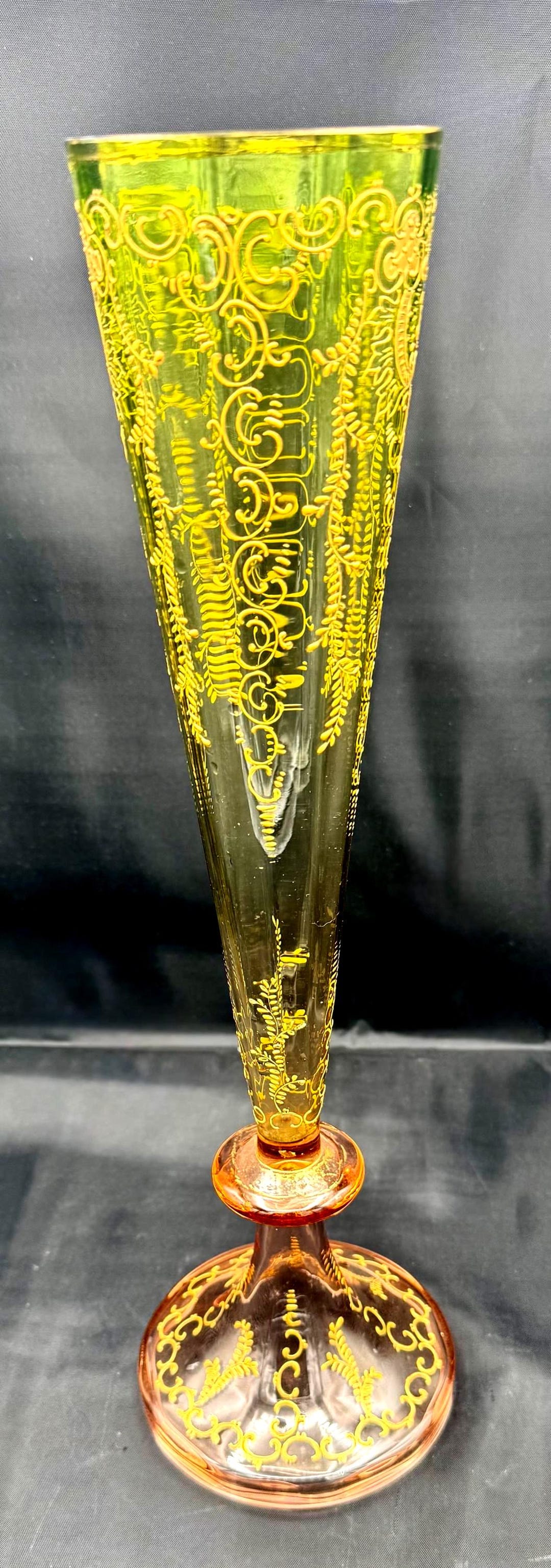 Antique Moser 15” Pink & Green Baroque Glass Trumpet Vase - Etsy