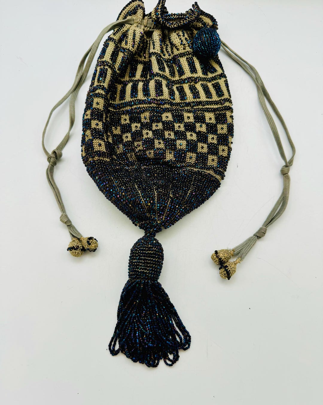 Vintage Victorian Purse Crochet Glass Beaded Drawstring Bag - Etsy